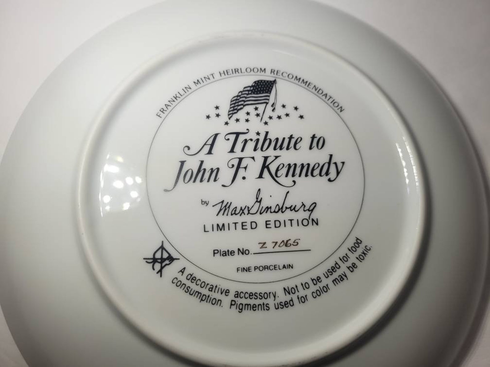 A Tribute to John F. Kennedy Plate - Franklin Mint Heirloom ...