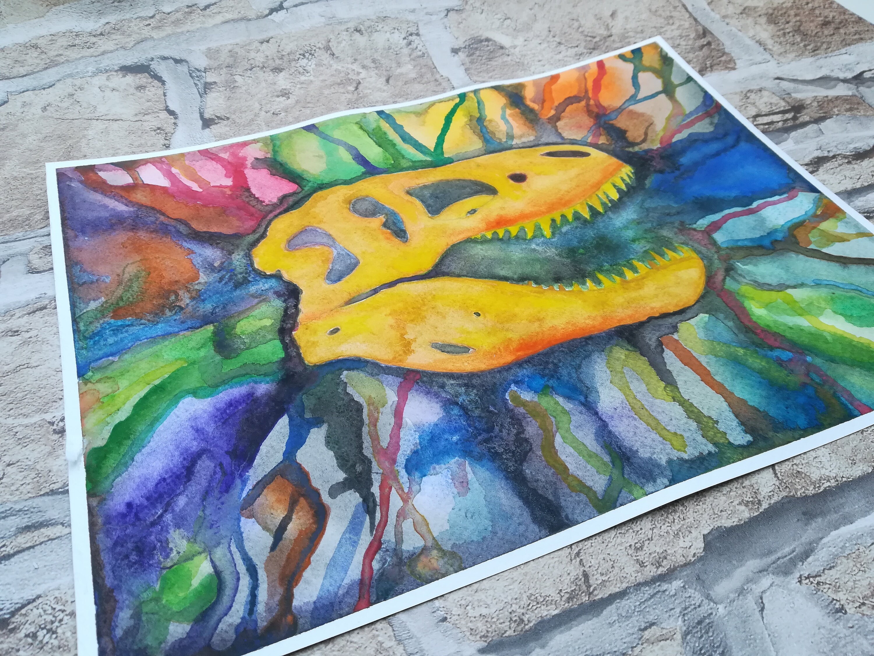 T-rex Skull Jurassic World Park Fan Art A4 Original Painting ...