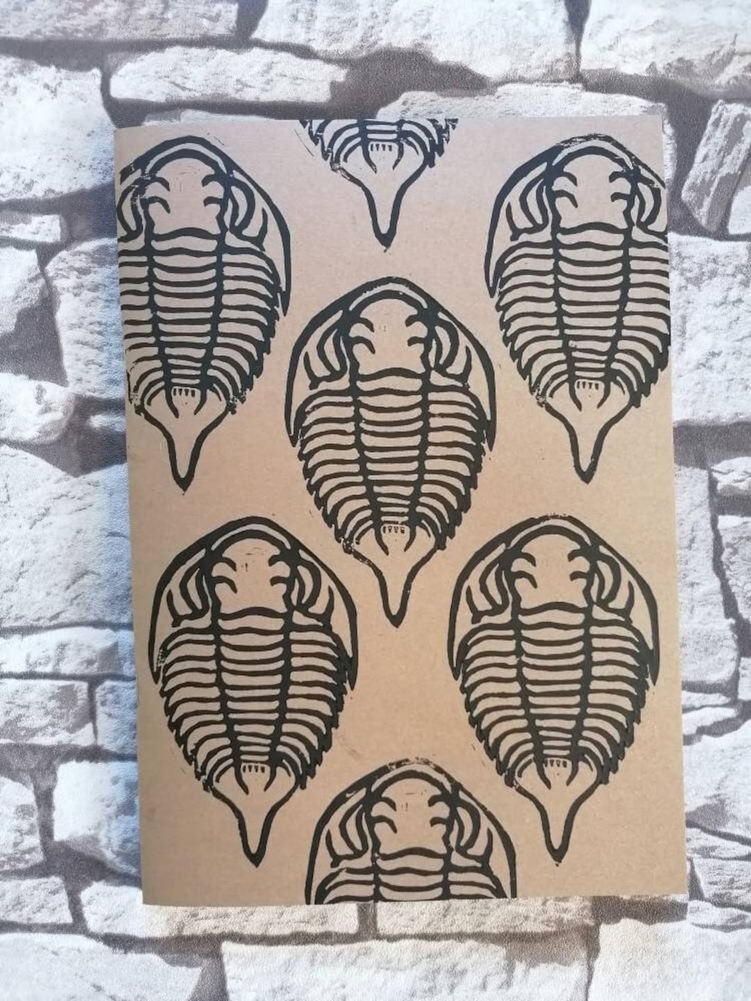 Trilobite Pattern Sketchbook Hand Printed Black Lino Stamp Natural ...
