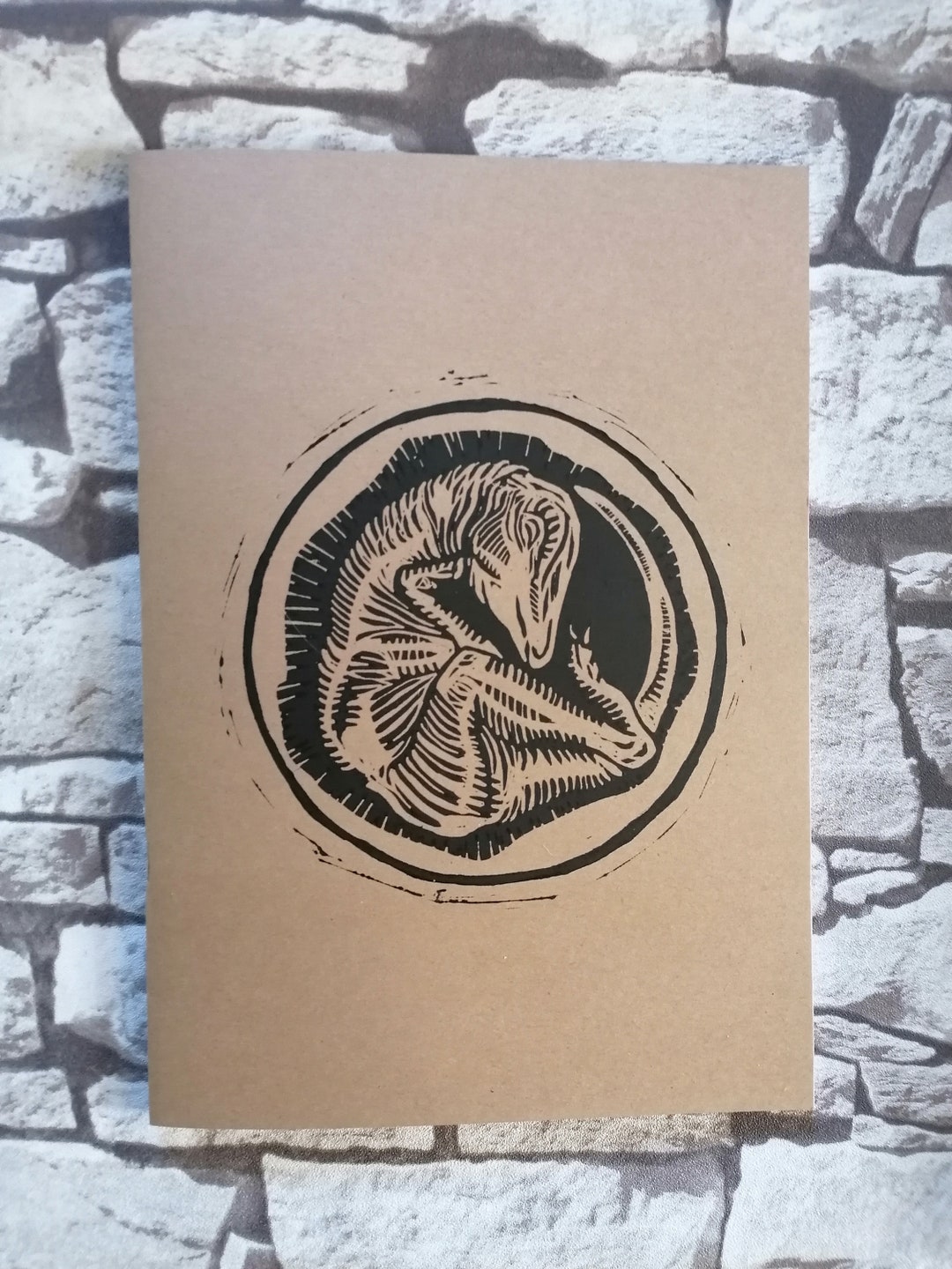 Dinosaur Sketchbook Hadrosaur Egg Hand Printed Black Lino Stamp Natural ...