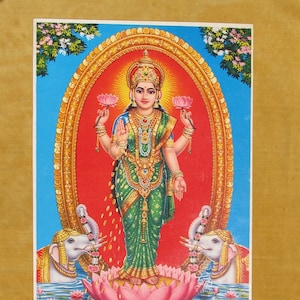 Lakshmi - large Vintage Indian Hindu Devotional Poster Print - Etsy
