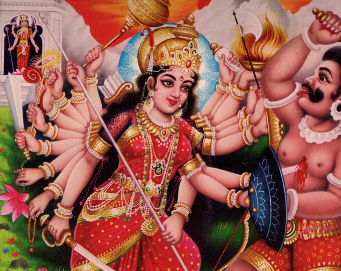 The Goddess Durga ... Vintage Indian Devotional Print - Etsy