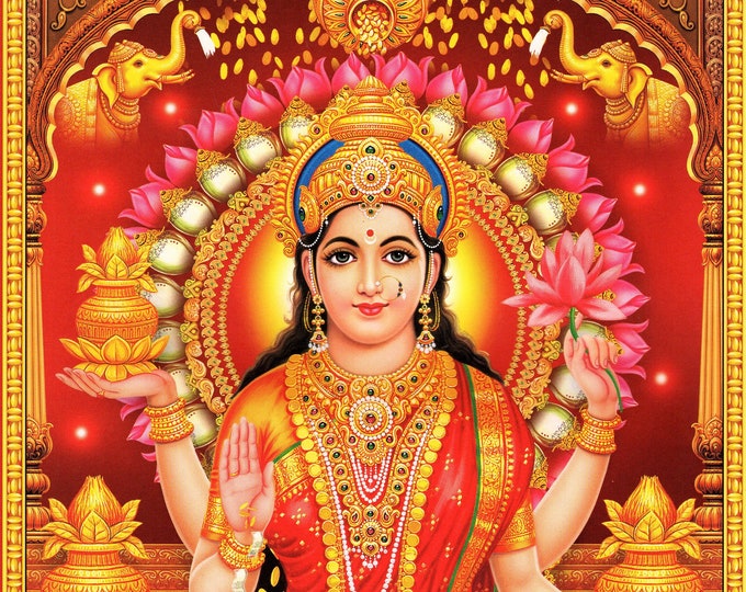 Lakshmi large Vintage-style Indian Hindu Devotional Poster Print - Etsy
