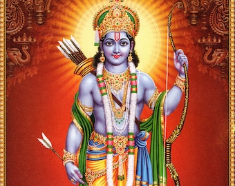 Lord Rama ... Large Vintage-style Indian Hindu Devotional Poster Print ...
