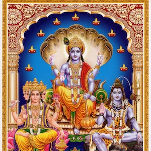 Vishnu, the Trimurti ... Antique-style Indian Hindu Poster Print - Etsy