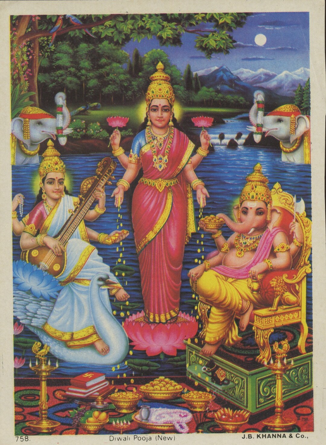 Diwali Pooja ... Vintage Indian Devotional Print - Etsy