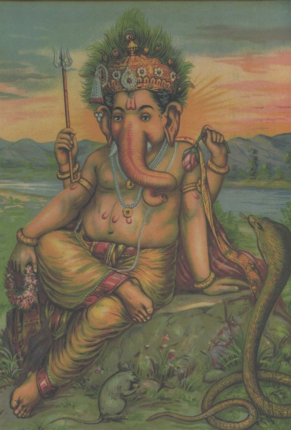 Ganesh ... Contemporary Reprint of Vintage Indian Print. - Etsy