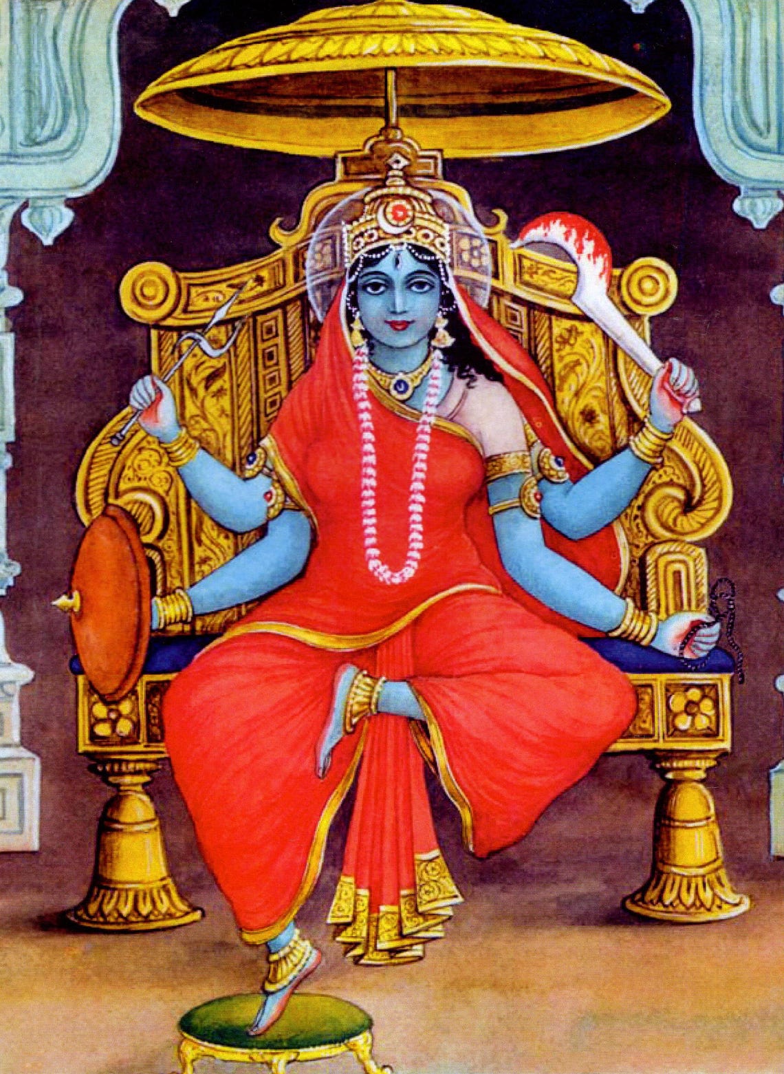 Goddess Matangi Devi ... Vintage-style Indian Hindu Devotional Print ...