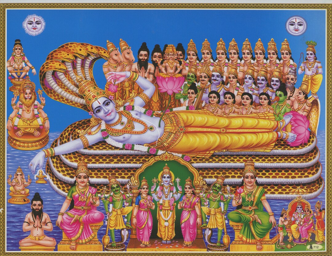 Vishnu Art, Vishnu Worshipped ... Antique-style Indian Hindu Poster ...