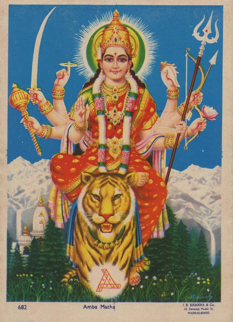 Amba Matha ... Vintage Indian Hindu Devotional Poster Print | Etsy India