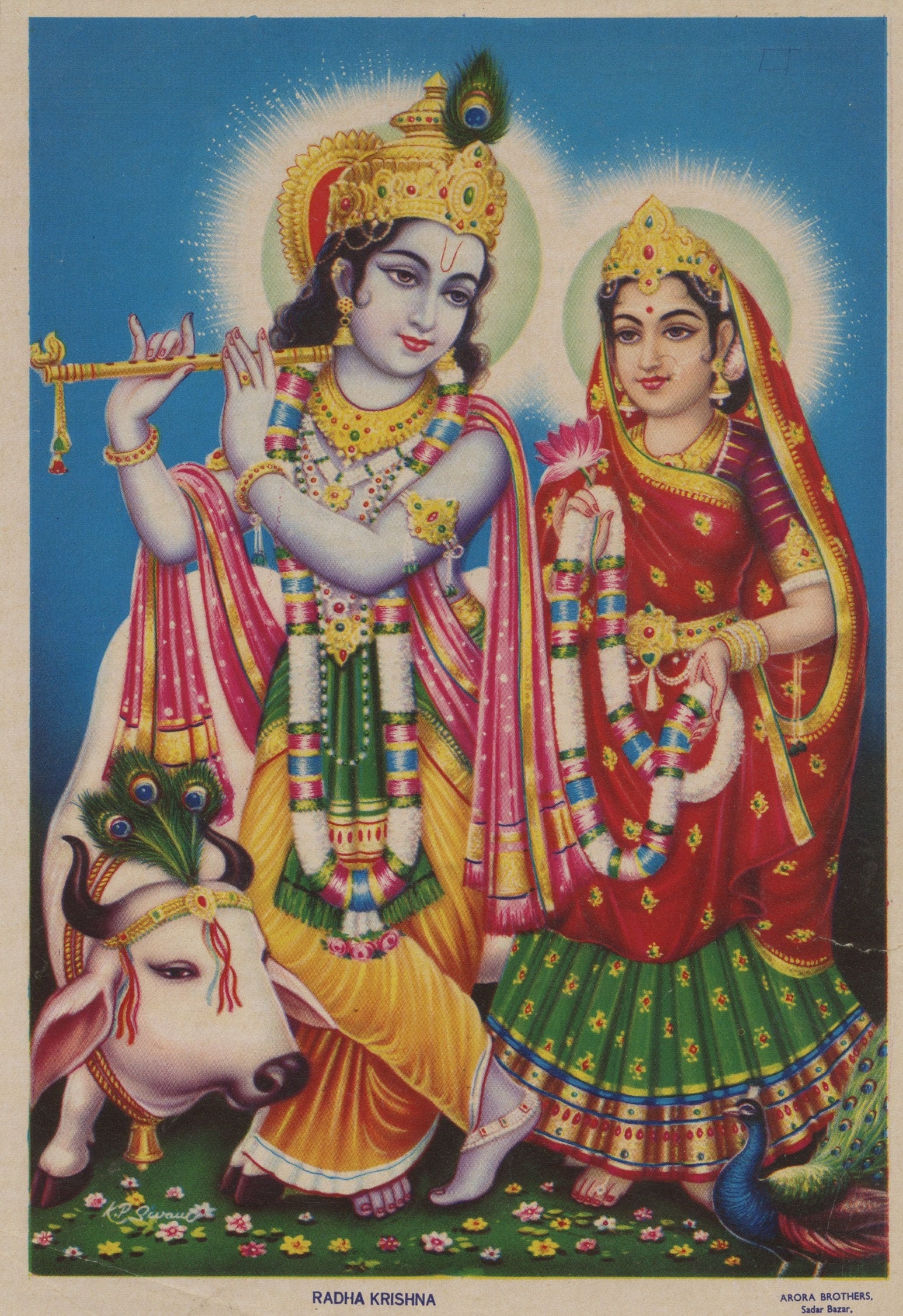 Prints Small Indian Vintage-style Devotional Print Krishna & Radha ...