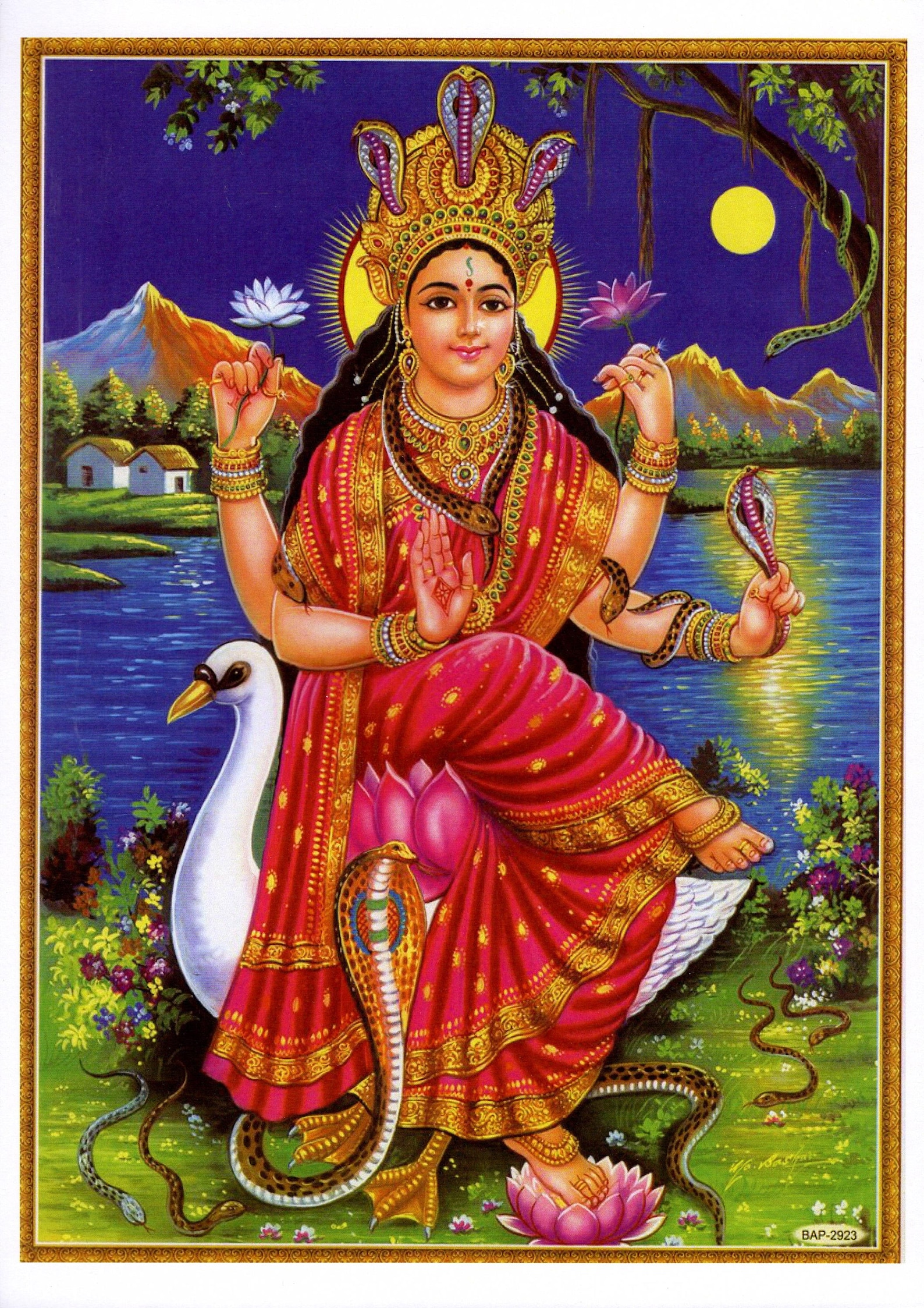 Goddess Manasa Devi ... Vintage-style Indian Hindu Devotional Print. - Etsy