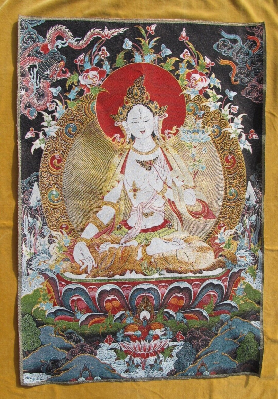White Tara - Very Large Tibetan Thanka Silk Cloth Embroidery. - Etsy