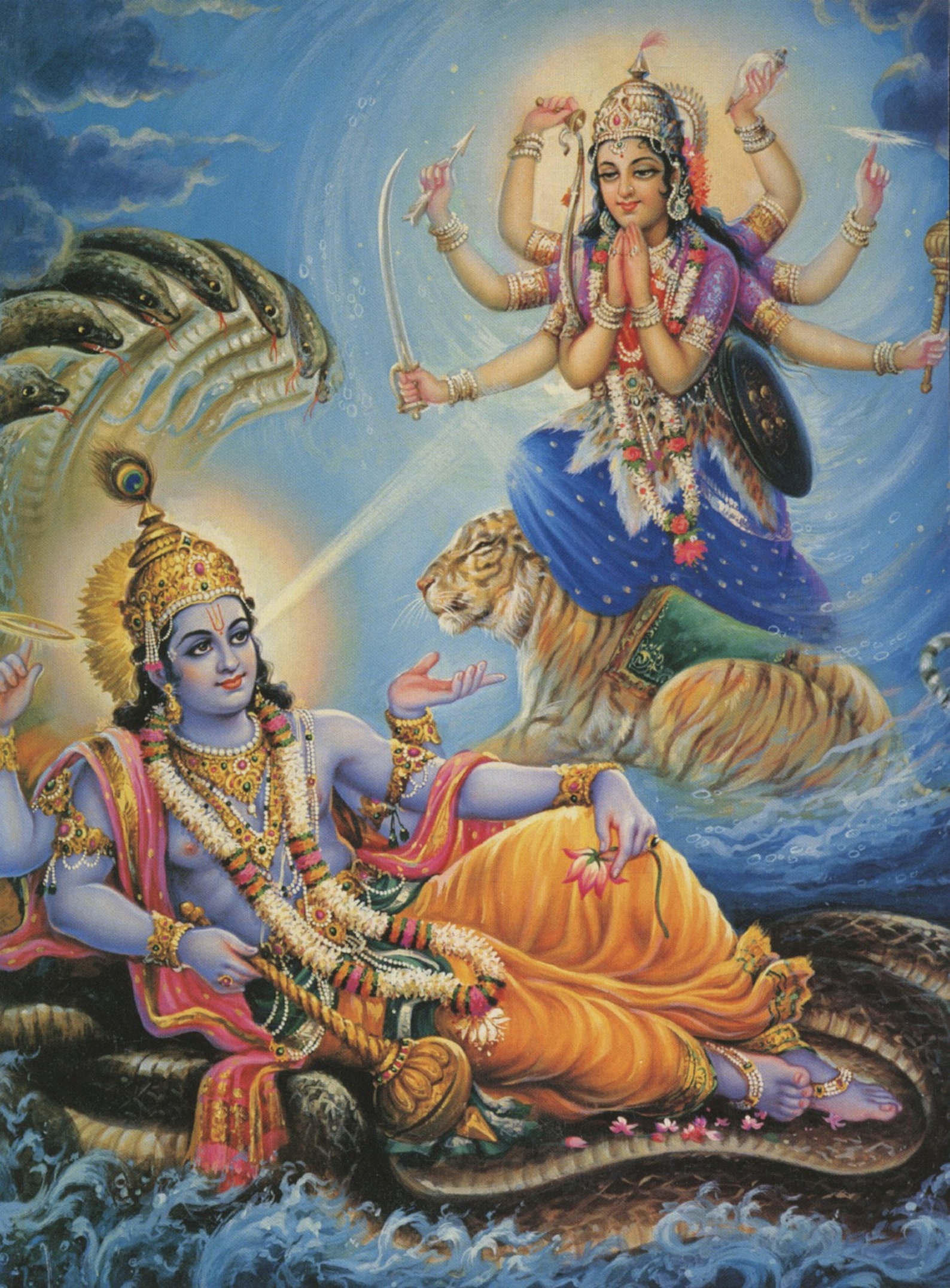 Vishnu Art Framed 1990's Card of Vishnu and Durga. | Etsy