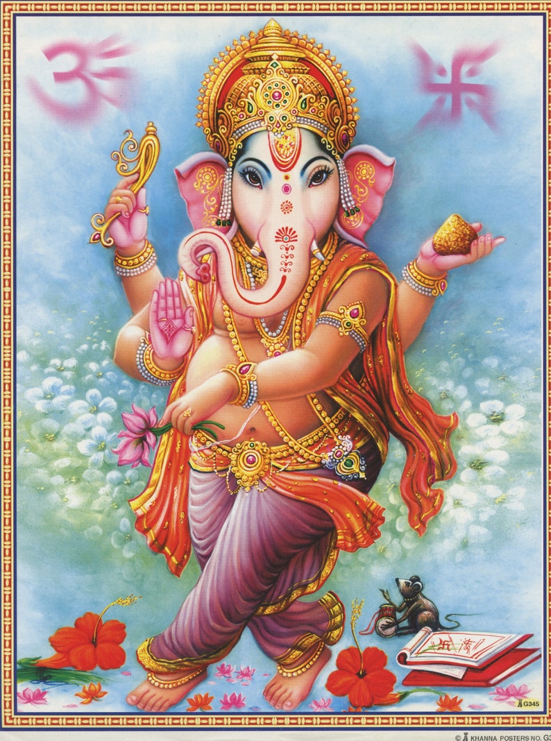Ganesh ... Vintage-style Indian Hindu Devotional Print. | Etsy