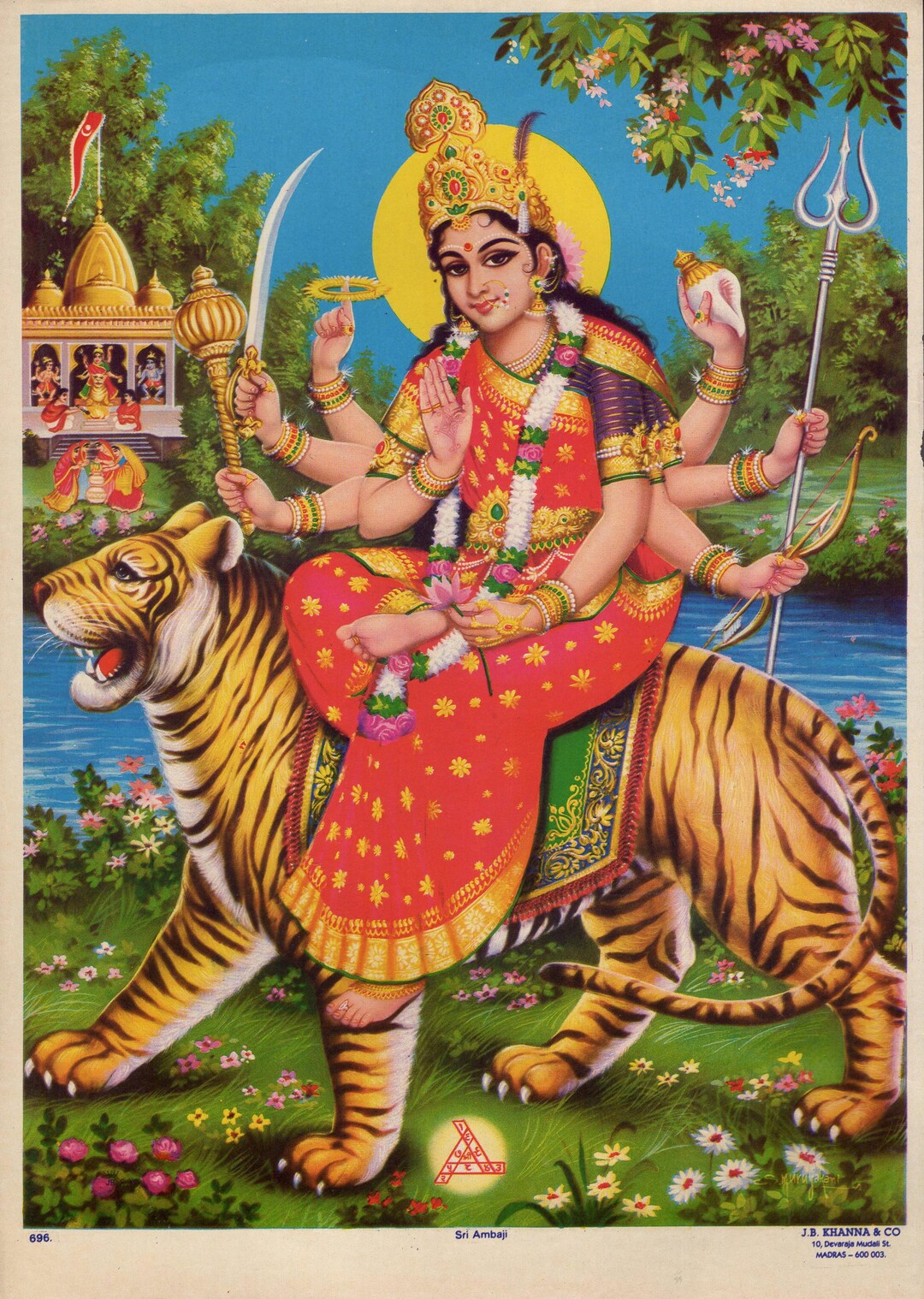 Durga/ambaji ... Large Vintage Indian Hindu Devotional Print - Etsy