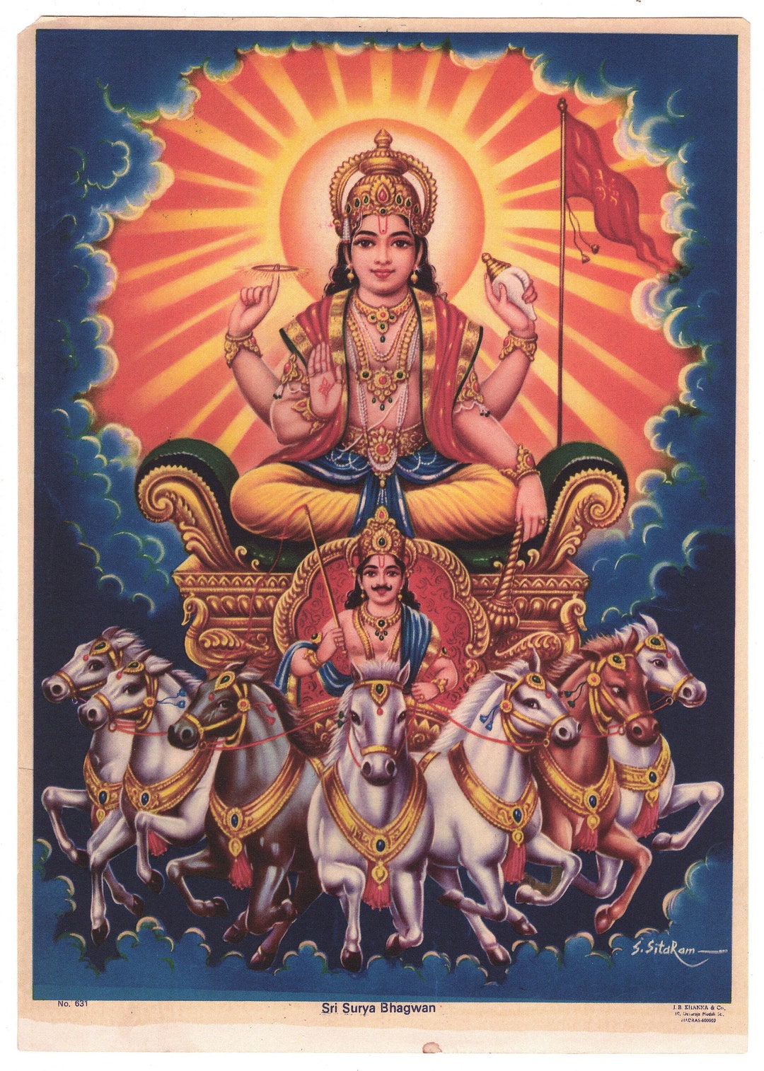 Surya ... Large Contemporary Reprint of Vintage Indian Print. - Etsy