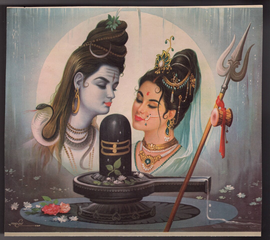 Shiva & Parvati - vintage Indian Hindu Devotional Print - Etsy