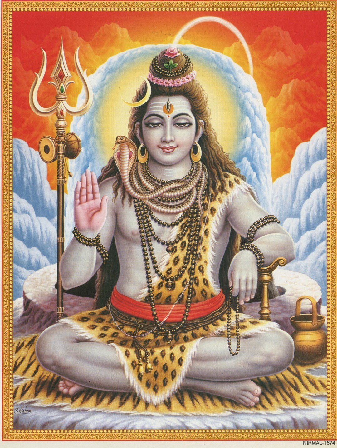 Shiva Art, Shiva ... Vintage-style Indian Hindu Devotional Poster Print ...