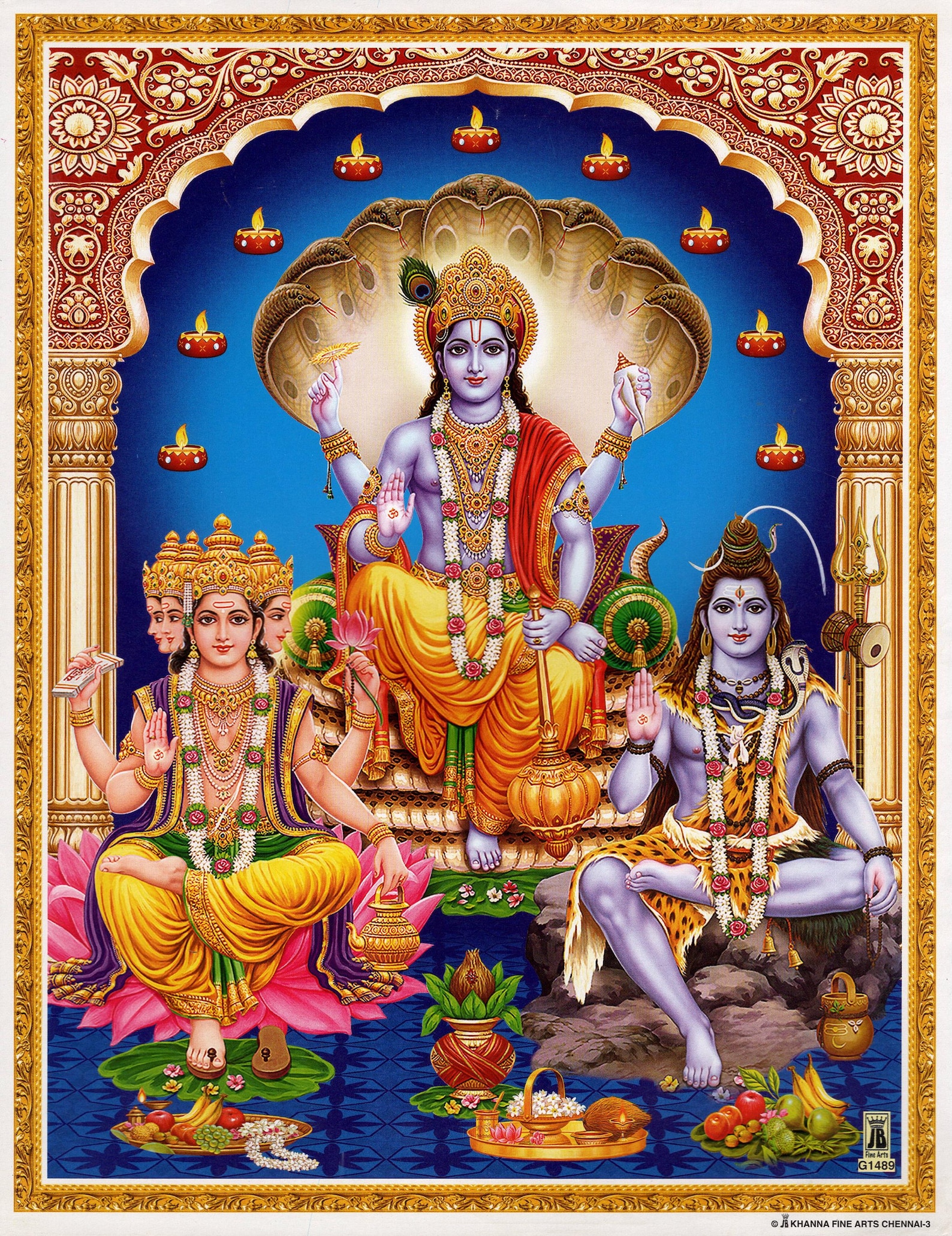 Vishnu, the Trimurti ... Antique-style Indian Hindu Poster Print - Etsy