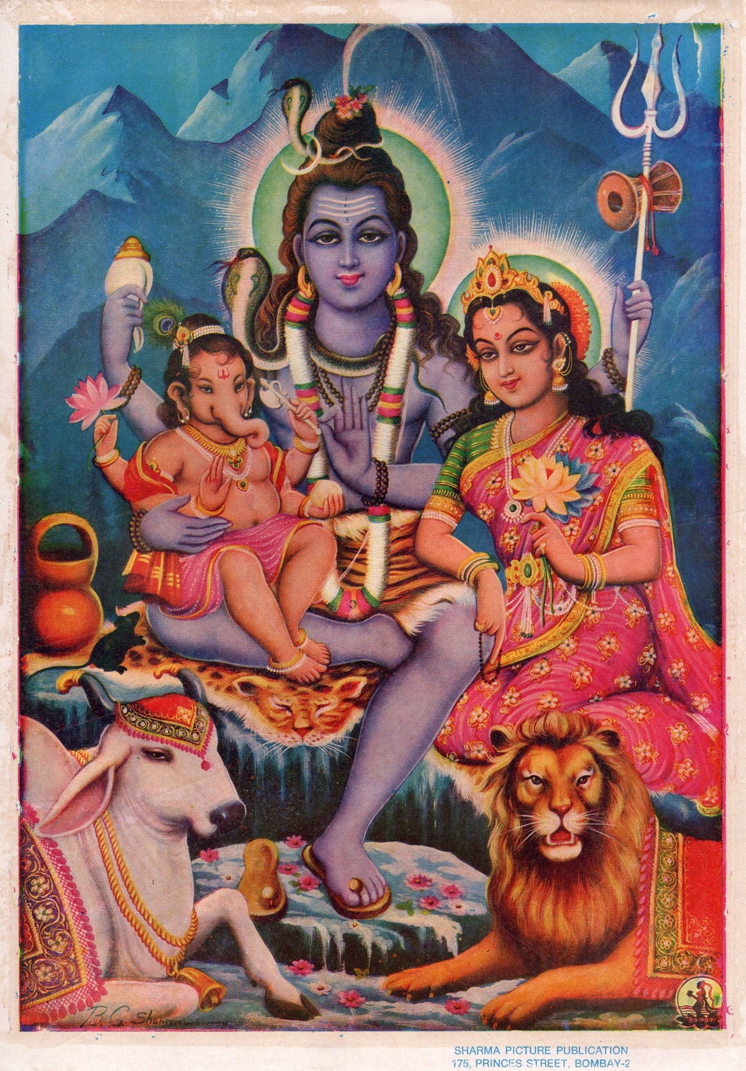 Shiva and His Family ... Large Vintage Indian Devotional Print - Etsy