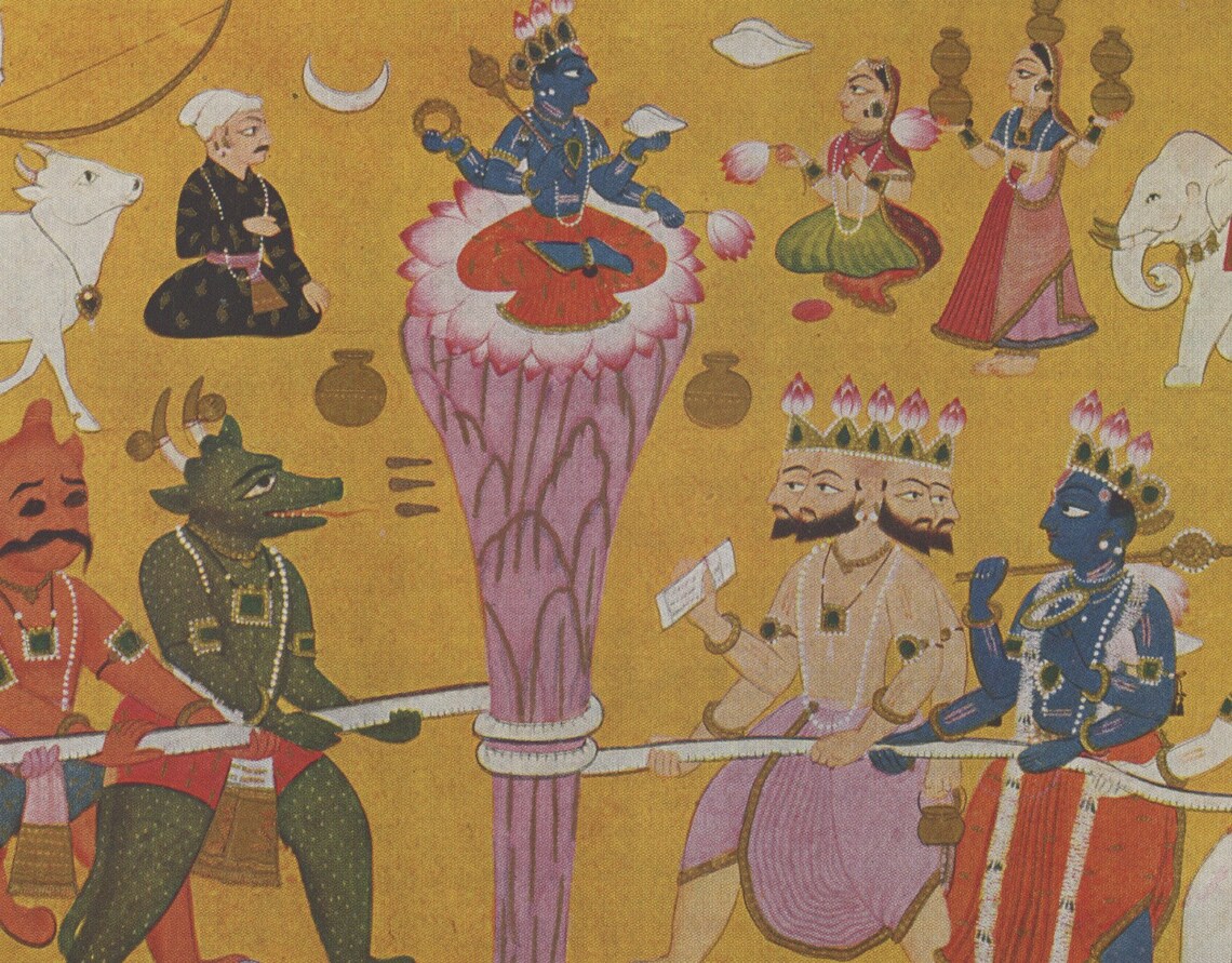 Indian Miniature Painting the Churning of the Ocean of Milk | Etsy