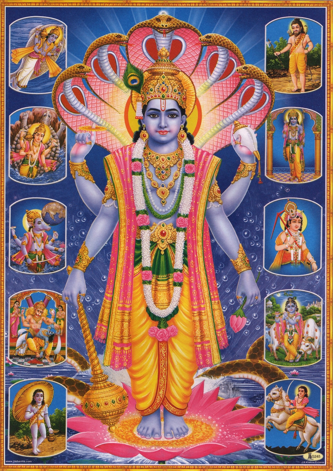 Vishnu Large Vintage-style Indian Hindu Devotional Poster Print - Etsy
