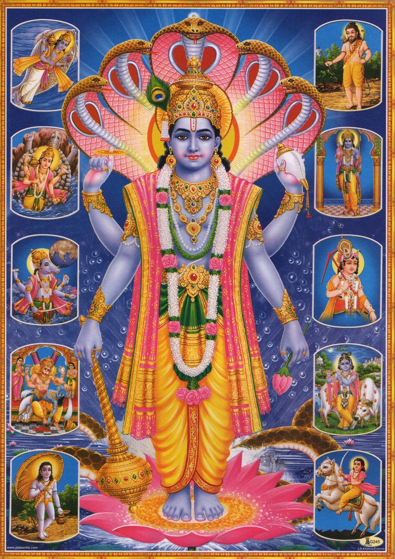 Vishnu Large Vintage-style Indian Hindu Devotional Poster Print - Etsy