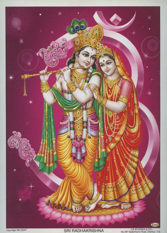 Prints Small Indian Vintage-style Devotional Print Krishna & Radha ...