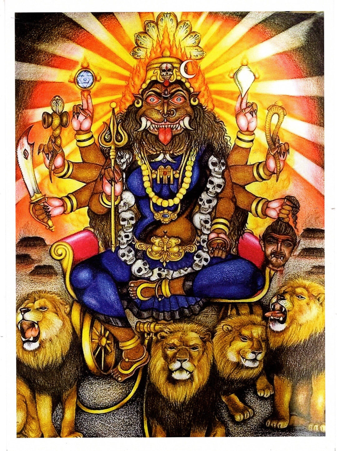 Goddess Narasimhi Mata ... Vintage-style Indian Hindu Devotional Print ...