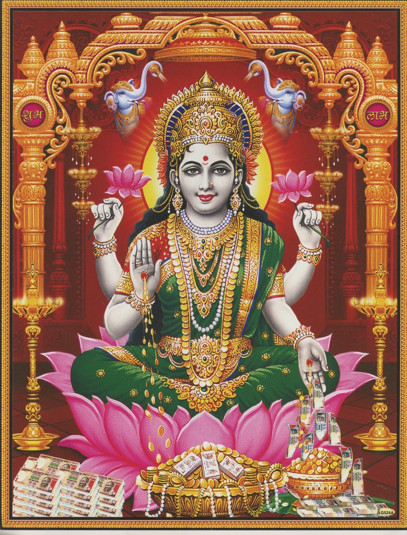 Lakshmi vintage-style Indian Hindu Devotional Poster Print - Etsy