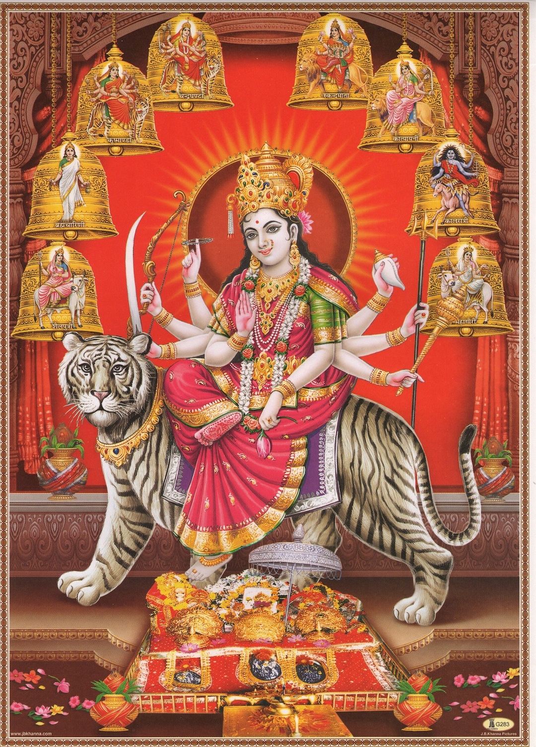 Durga &her Forms ... Large Vintage-style Indian Hindu Devotional Poster ...