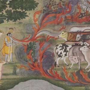 Krishna Swallows the Forest Fire Indian Miniature Painting Printed ...
