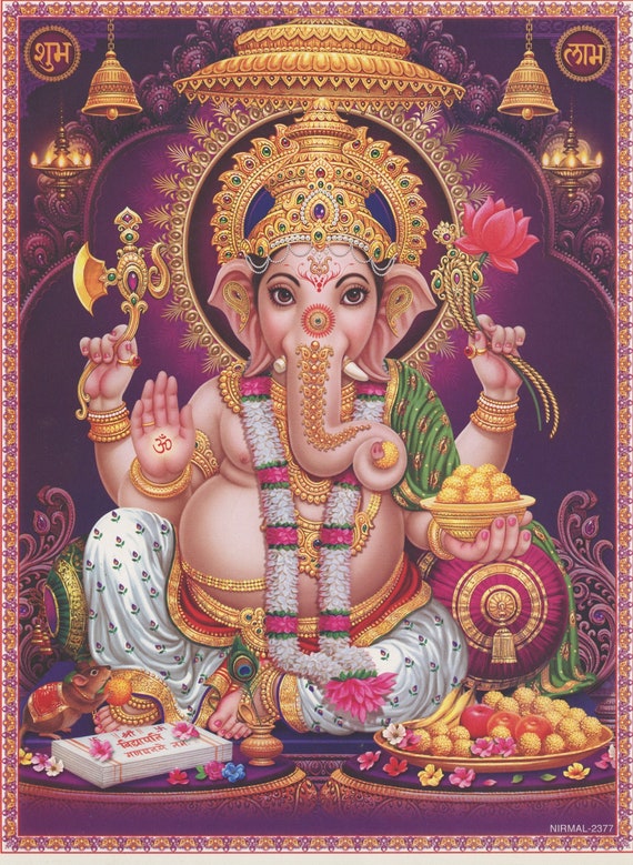 Ganesh .. Vintage-style Indian Hindu Devotional Print. Prints Art ...