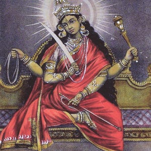 Goddess Matangi Devi ... Vintage-style Indian Hindu Devotional Print ...