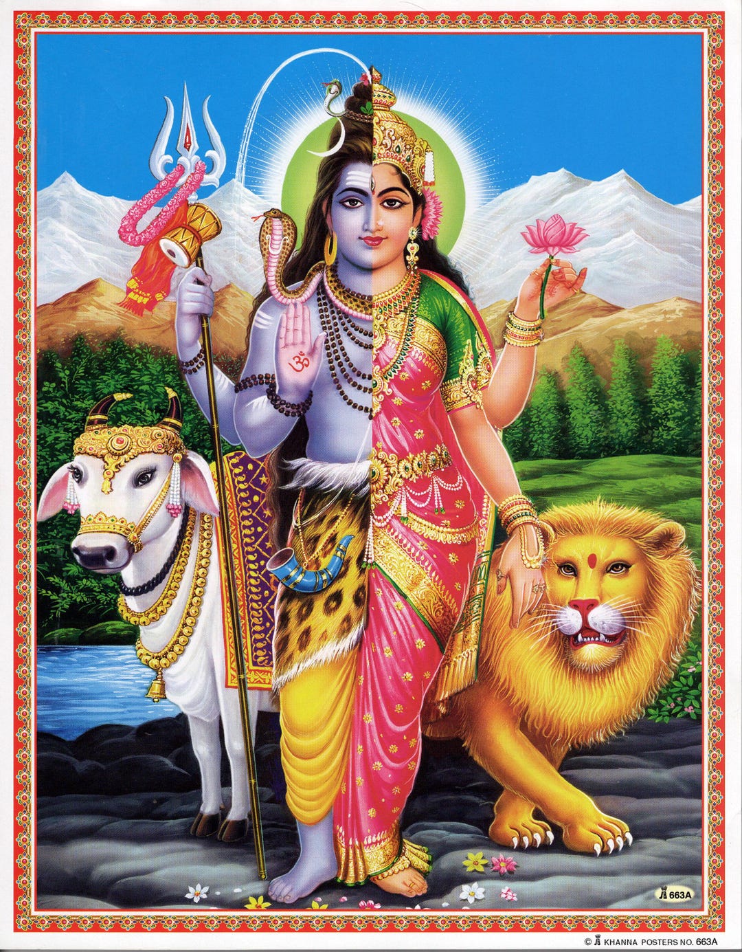 Shiva Ardhanarishvara ... Vintage-style Indian Hindu Devotional Poster ...