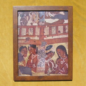 FRAMED Ajanta Caves Paintings, A Palace Scene ... Printed Illustration ...