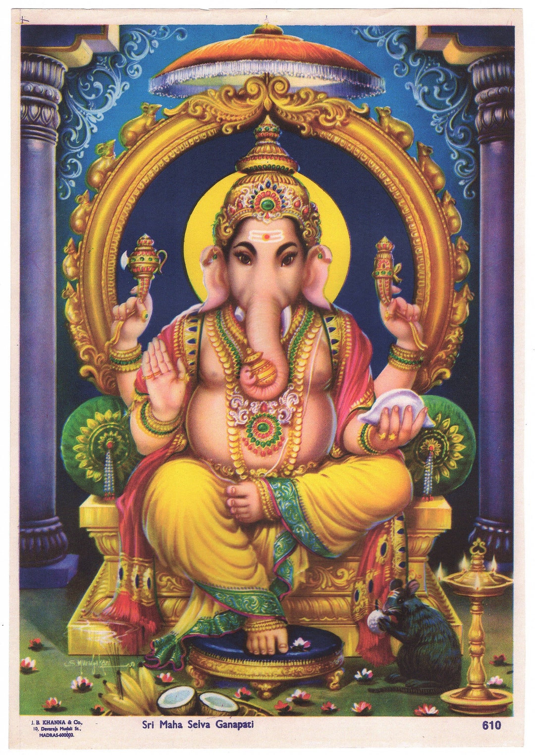 Sri Ganesh ... Large Contemporary Reprint of Vintage Indian Print. - Etsy