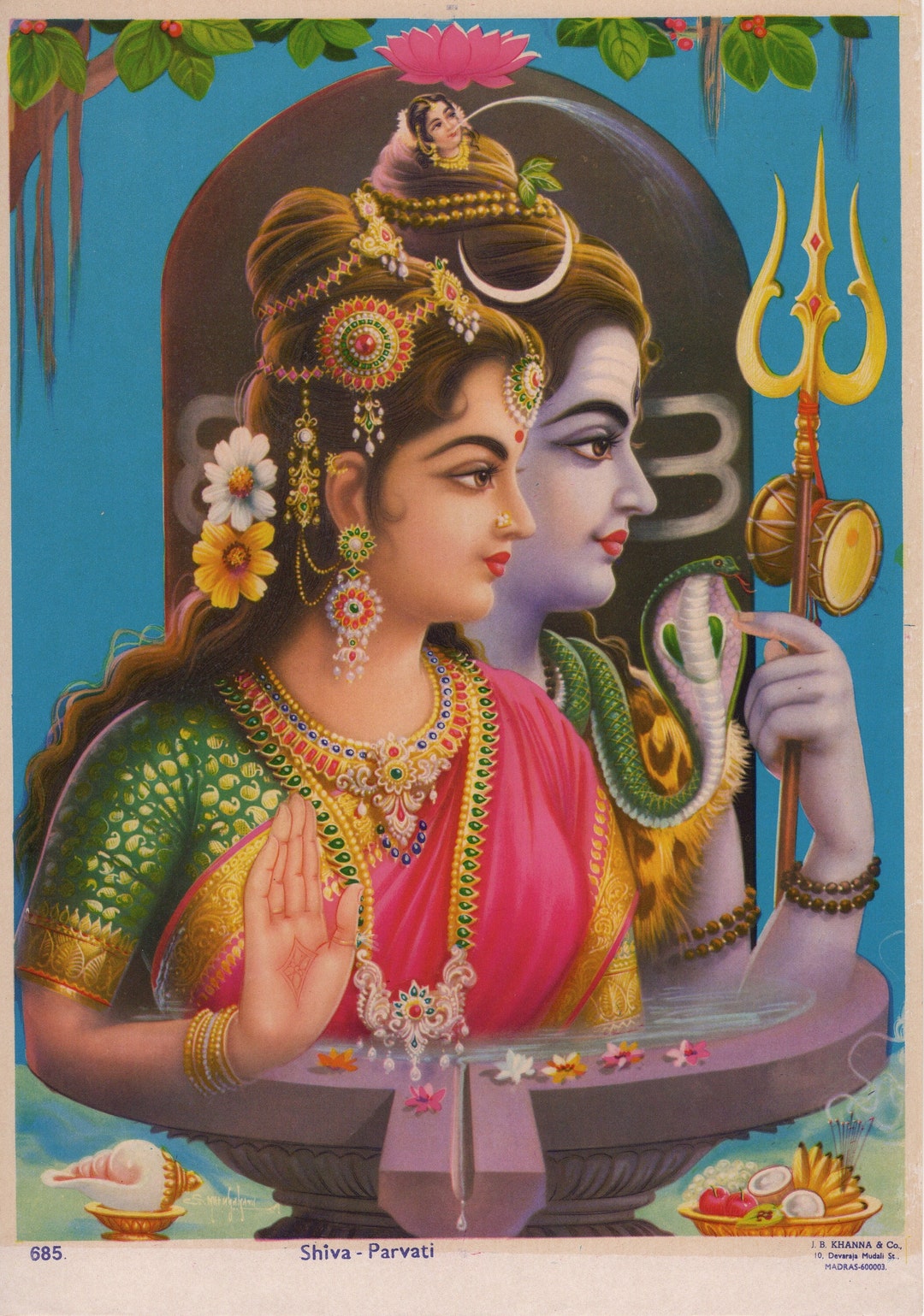 Shiva Parvati ... Large Vintage Indian Hindu Devotional Poster Print - Etsy