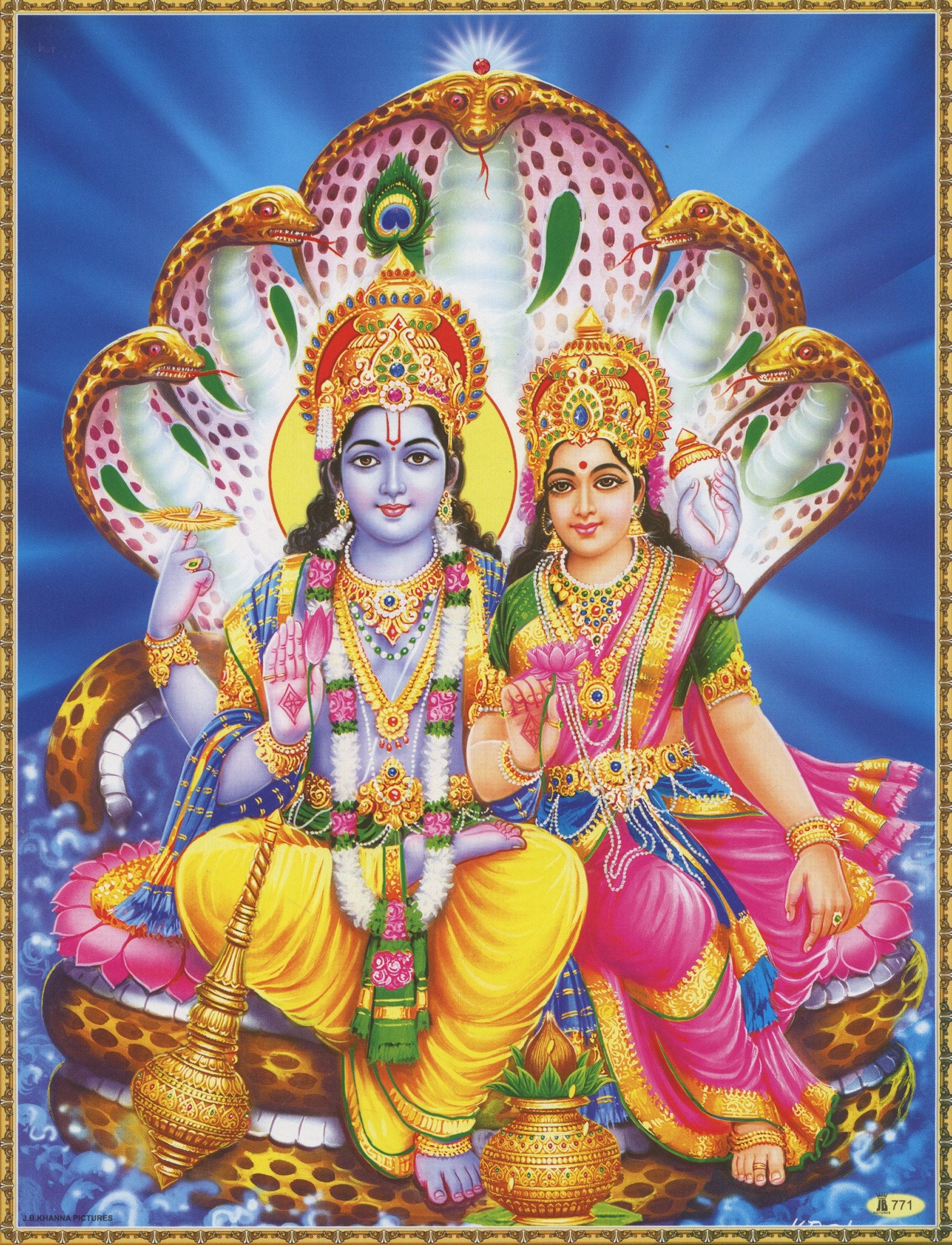 Vishnu Lakshmi Antique style Indian Hindu poster print