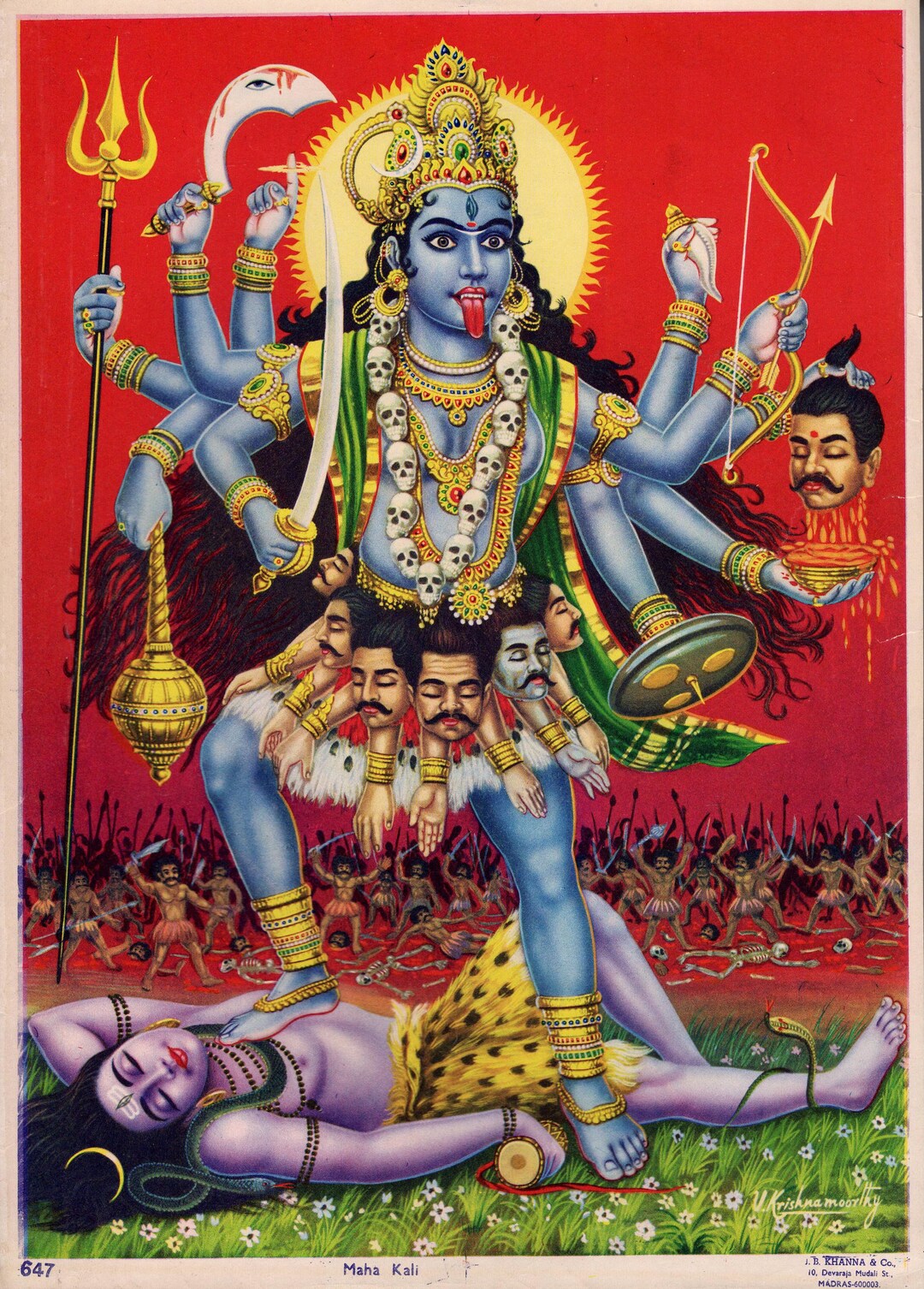 Kali ... Large Vintage Indian Hindu Devotional Print - Etsy