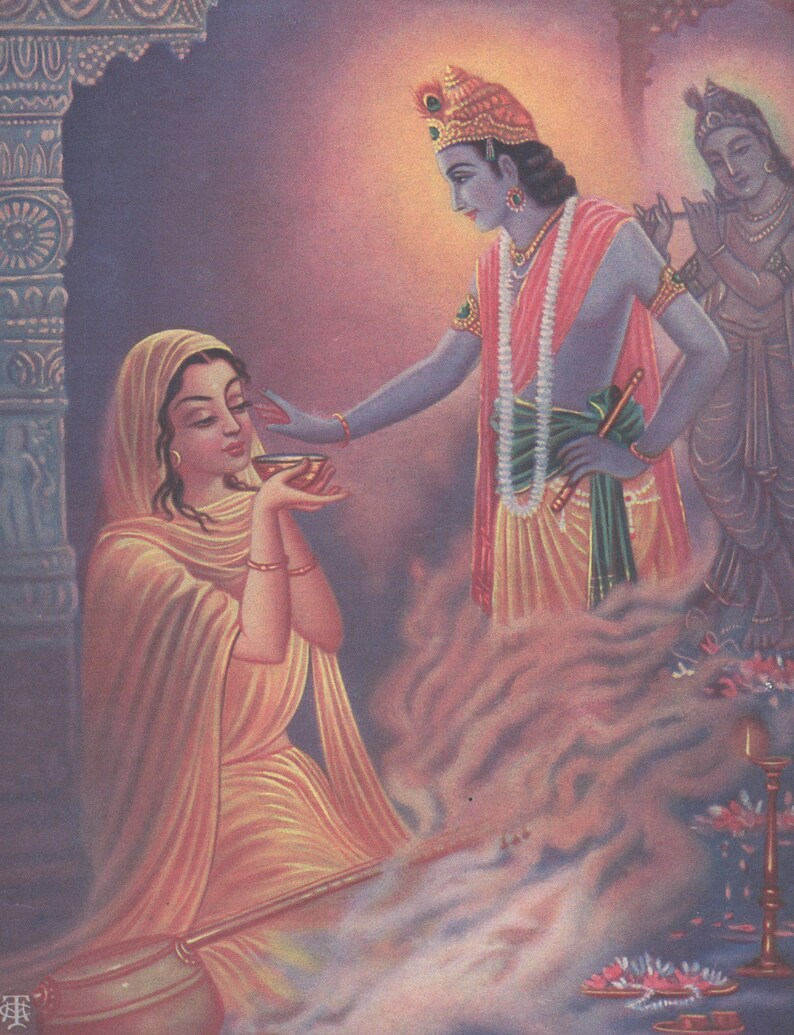 Mira Bishpan ... Krishna and Mira ... Contemporary Reprint of - Etsy