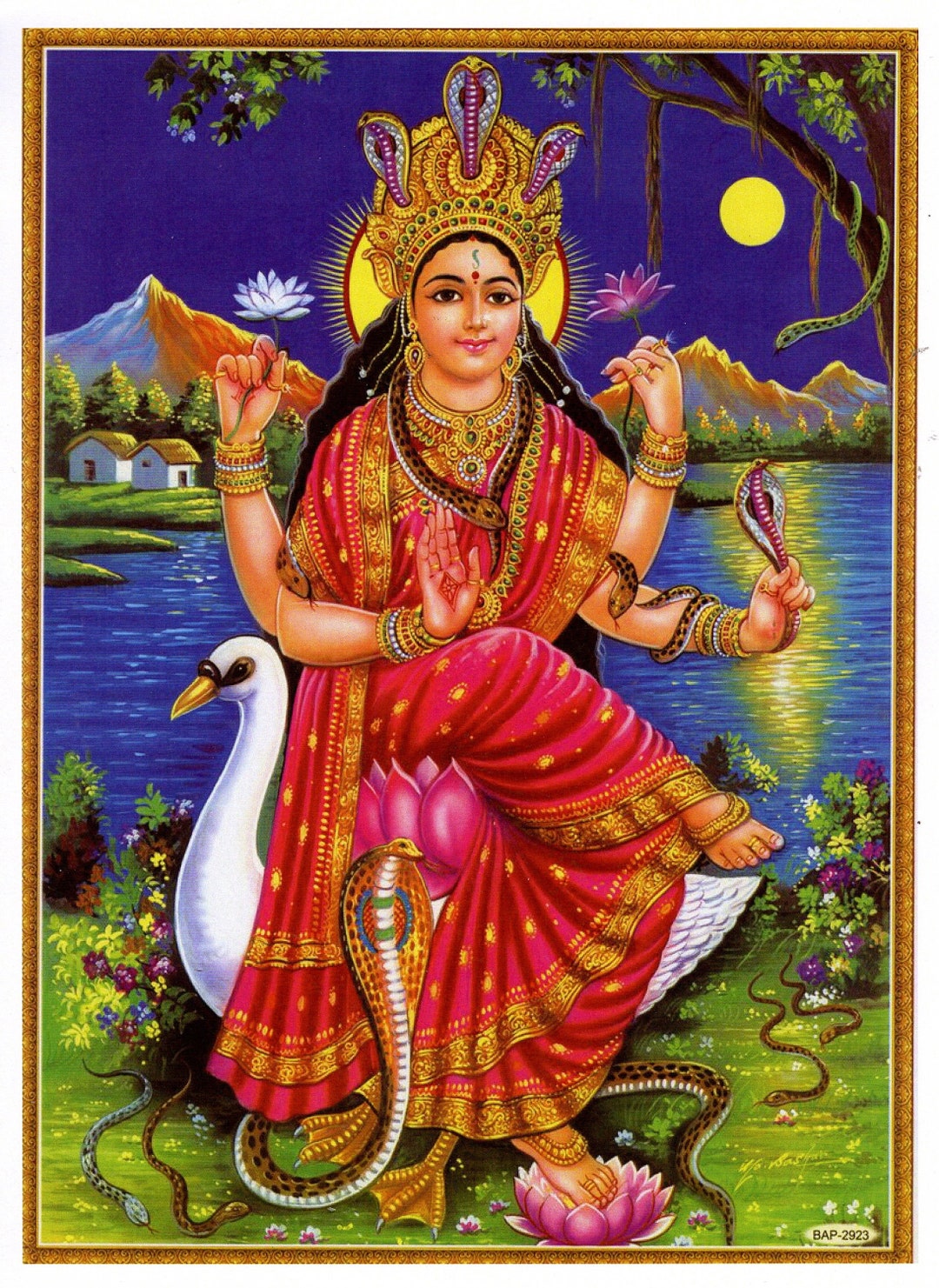 Goddess Manasa Devi ... Vintage-style Indian Hindu Devotional Print. - Etsy