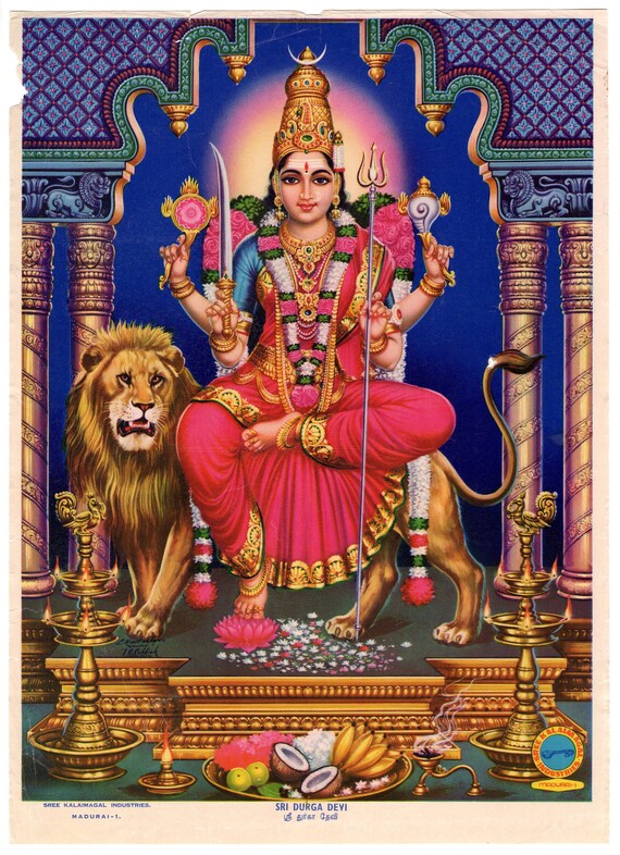 Sri Durga Devi ... Large Vintage Indian Hindu Devotional Print - Etsy