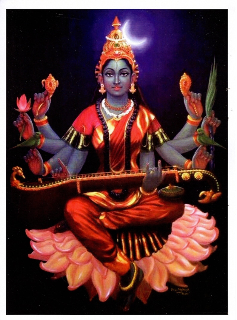 Goddess Matangi Devi ... Vintage-style Indian Hindu Devotional Print ...