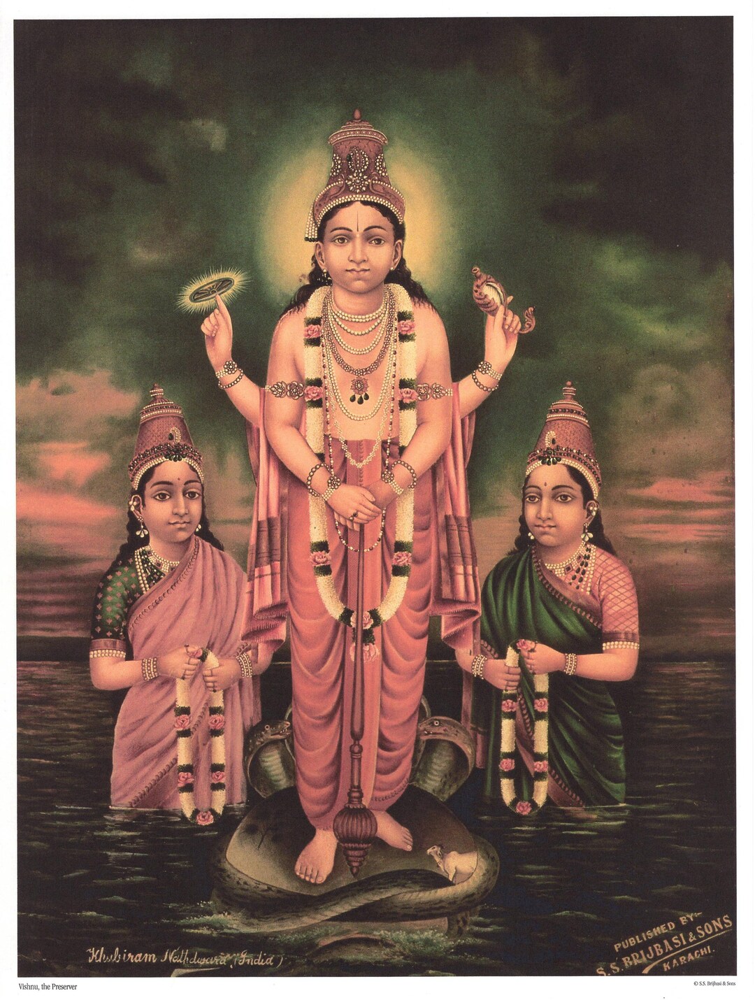 Vishnu the Preserver ... Contemporary Reprint of Vintage Indian Print ...