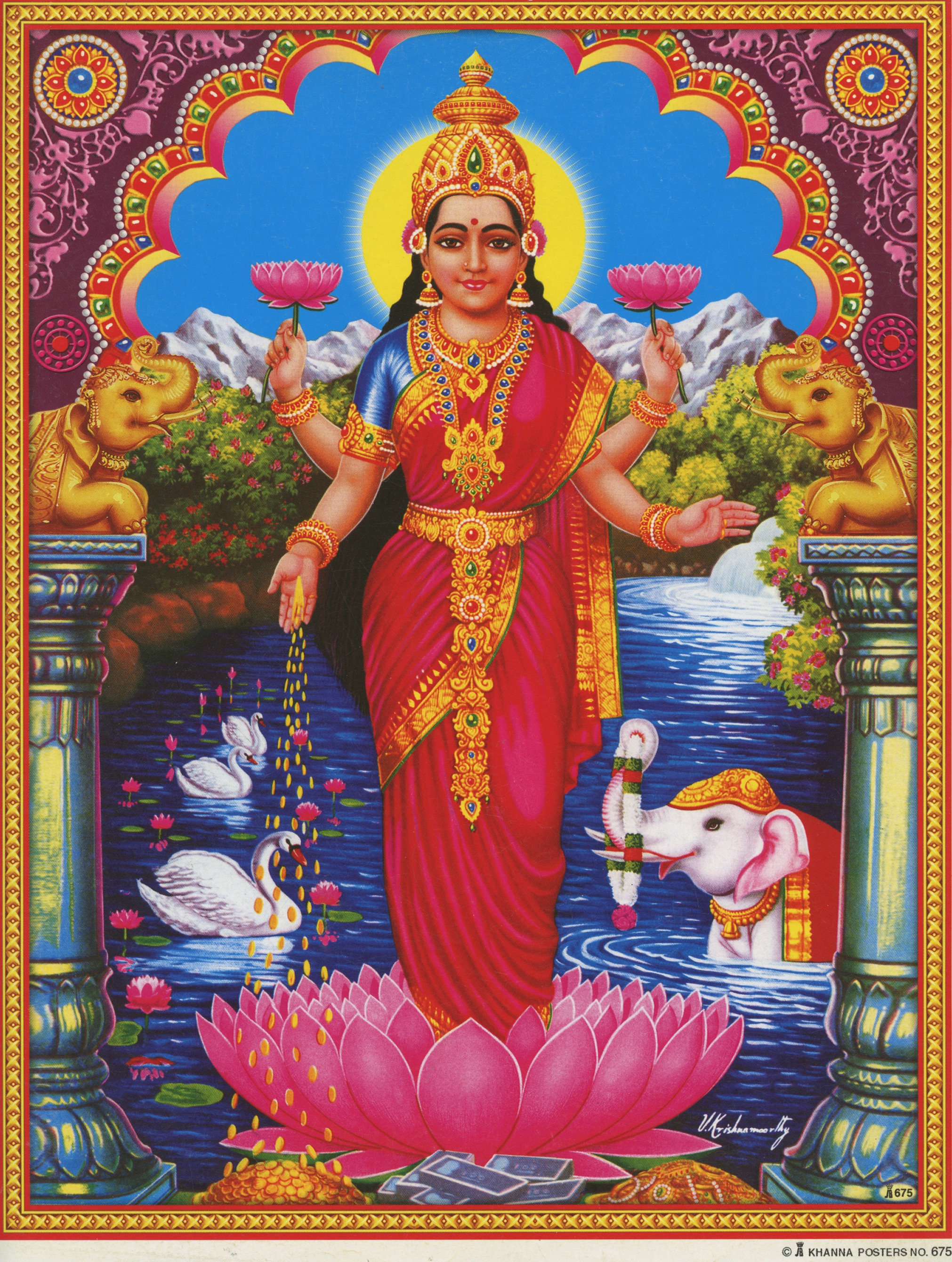 Lakshmi Vintage-style Indian Hindu devotional poster print Prints ...
