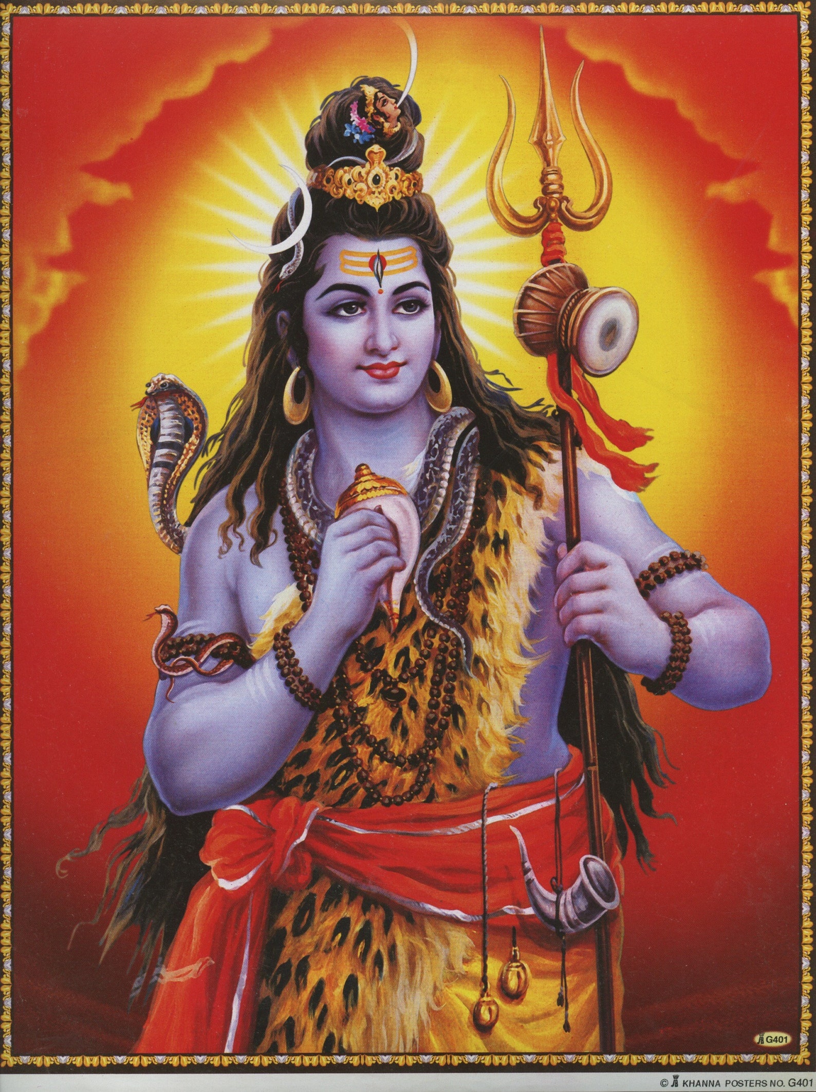 Shiva Art, Shiva ... Vintage-style Indian Hindu Devotional Poster Print ...