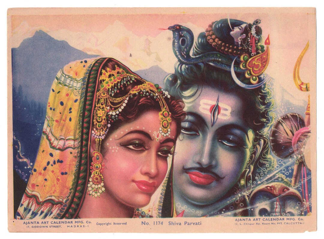 Shiva Parvati ... Contemporary Reprint of Vintage Indian Print. - Etsy