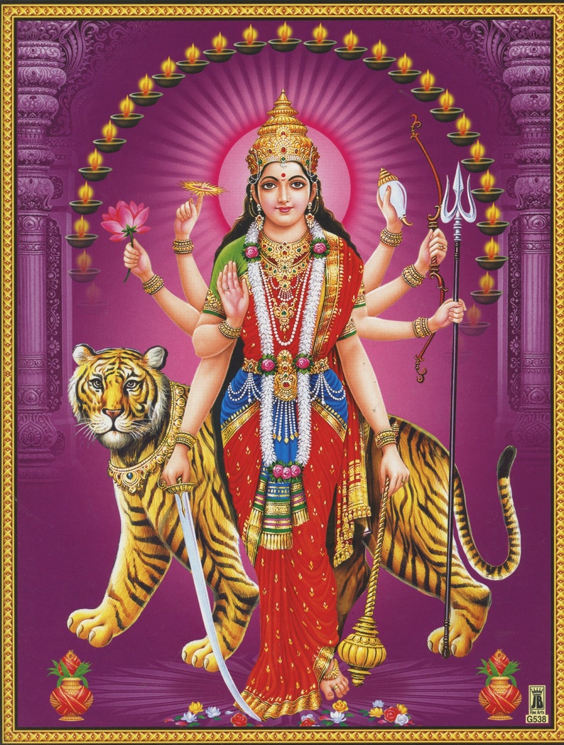 Durga ... Vintage-style Indian Hindu Devotional Print - Etsy
